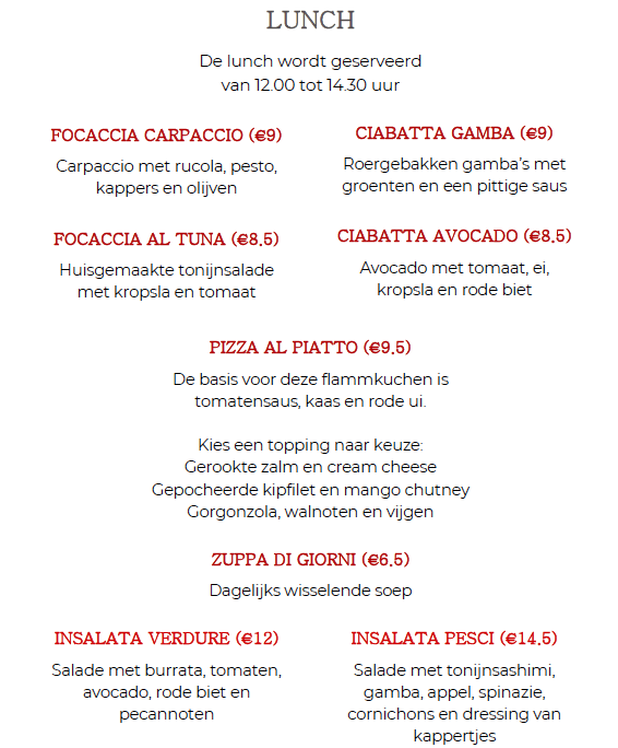Menukaart van - Mio Sogno